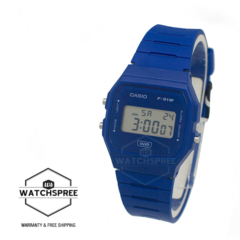 Casio Digital Pop Series Bio-Based Blue Resin Band Watch F91WB-2A1 F-91WB-2A1| Watchspree