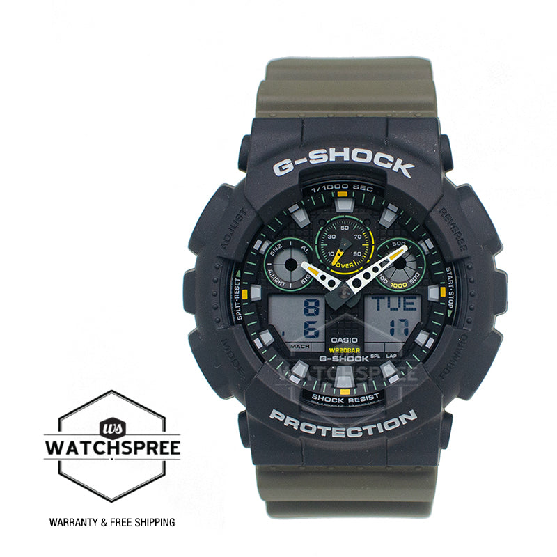 Casio G-Shock GA-100 Lineup Two-Tone Utility Series Olive Green Resin Band Watch GA100TU-1A3 GA ...