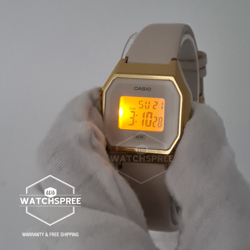 Casio Ladies' Digital Beige Leather Strap Watch LA680WEGL-4D LA680WEGL-4| Watchspree