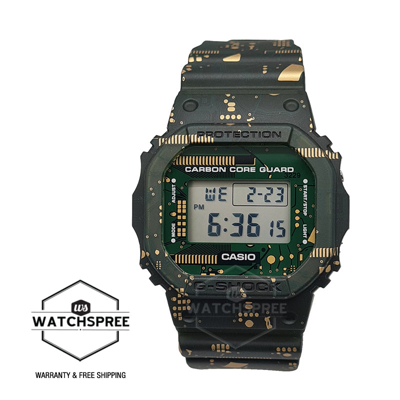 Casio G-Shock 5600 Carbon Core Guard Structure Lineup Circuit Board Print Matte Dark Green Resin ...