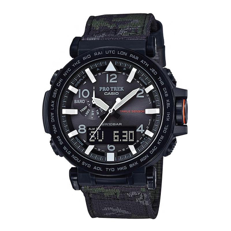 Casio Pro Trek PRG-650 Series Triple Sensor Version 3 Tough Solar Camouflage Printed Cloth Band ...