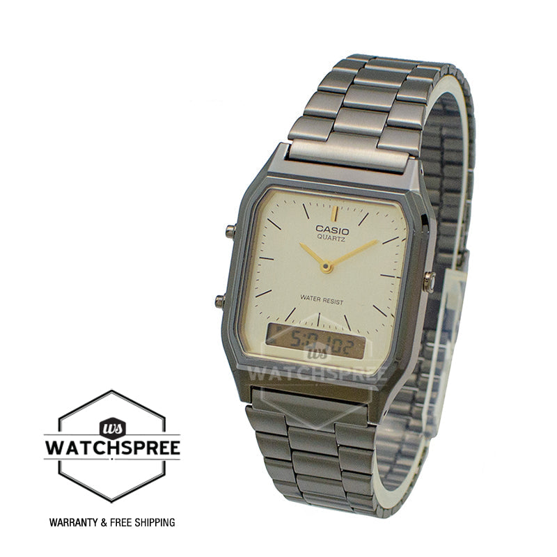 Casio Standard Analog Digital Gray Ion Plated Stainless Steel Band Watch AQ230GG-9A AQ-230GG-9A ...