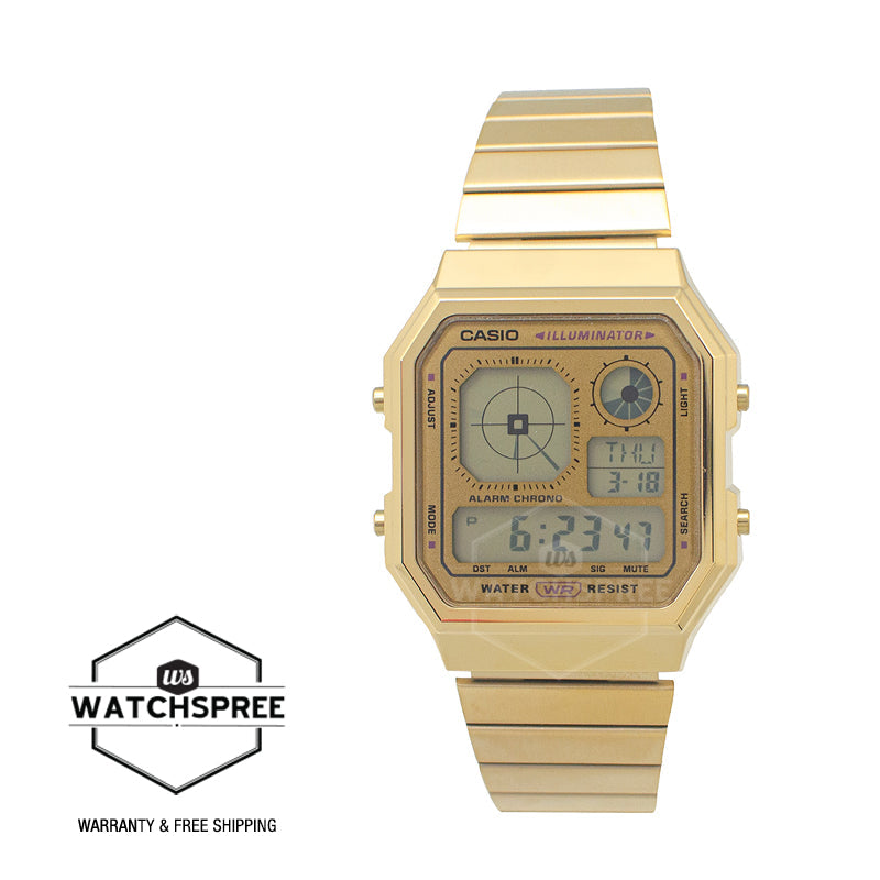 Casio Digital Vintage Gold Ion Plated Stainless Steel Band Watch A130W ...