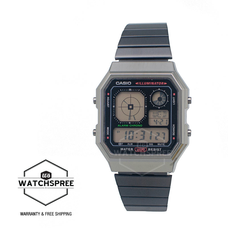 Casio Digital Vintage Black Ion Plated Stainless Steel Band Watch A130 ...