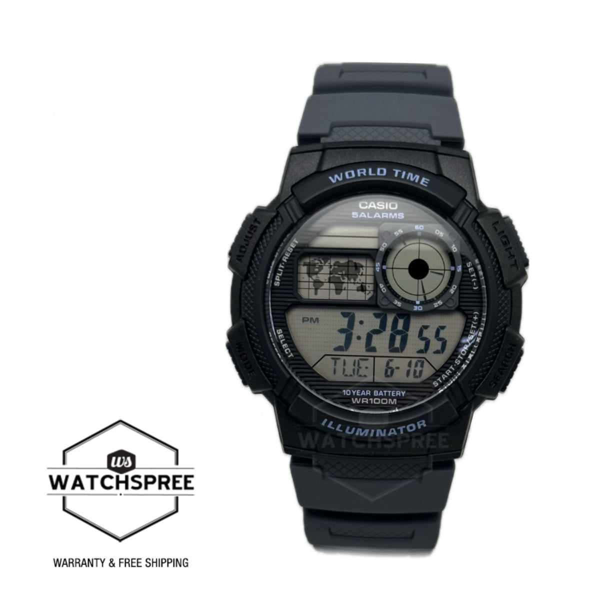Casio Digital Dual Time Grey Resin Band Watch AE1000W-8A AE-1000W-8A ...