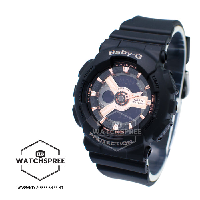 Casio Baby-G Baby-G BA-110 Lineup Metallic Rose Gold Black Resin Band ...
