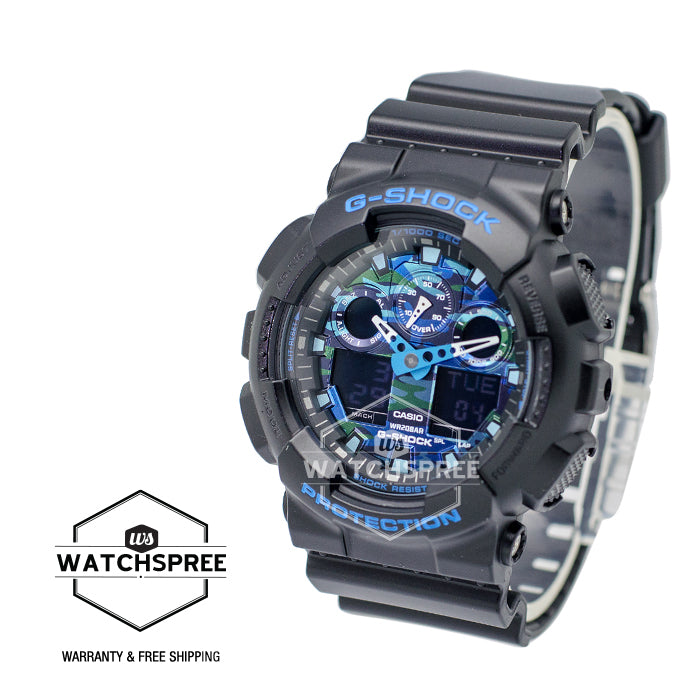 Casio G-Shock GA-100CB Black with a Popular Blue Hue Series Black Resin ...