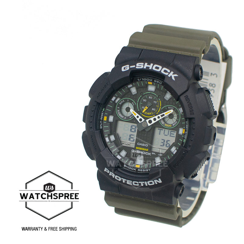 Casio G-Shock GA-100 Lineup Two-Tone Utility Series Olive Green Resin ...