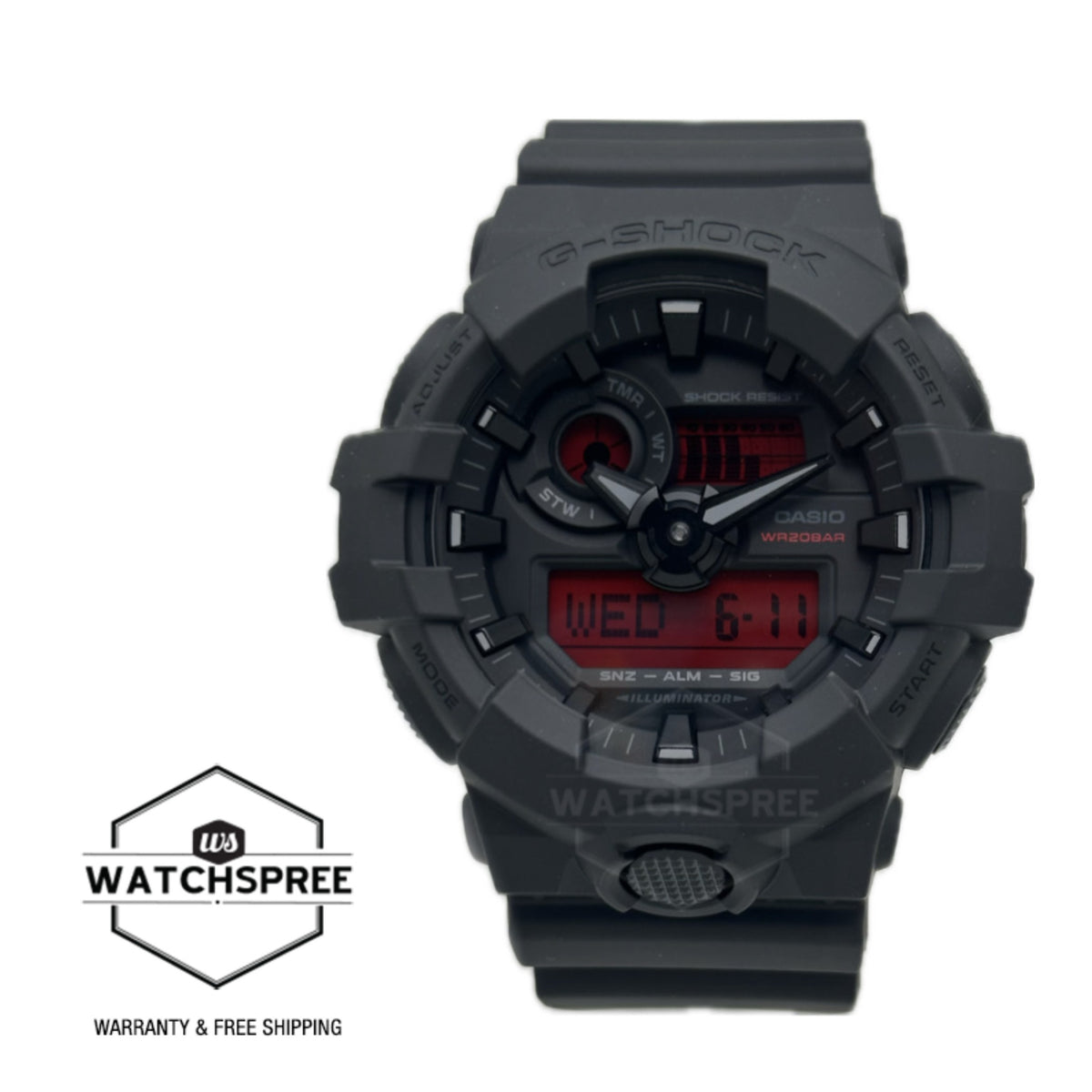 Casio G-Shock GA-700 Lineup Black and Bold Red Series Watch GA700BBR-1 ...