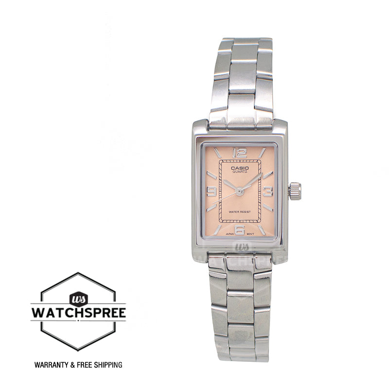 Casio Ladies' Analog Rectangular Dial Stainless Steel Band Watch ...