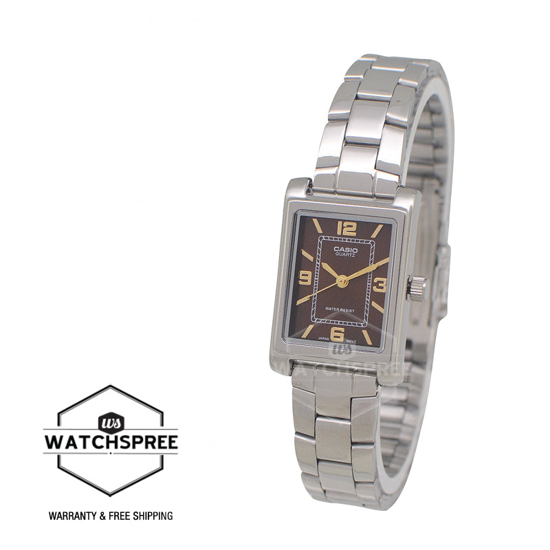Casio Ladies' Analog Rectangular Dial Stainless Steel Band Watch ...