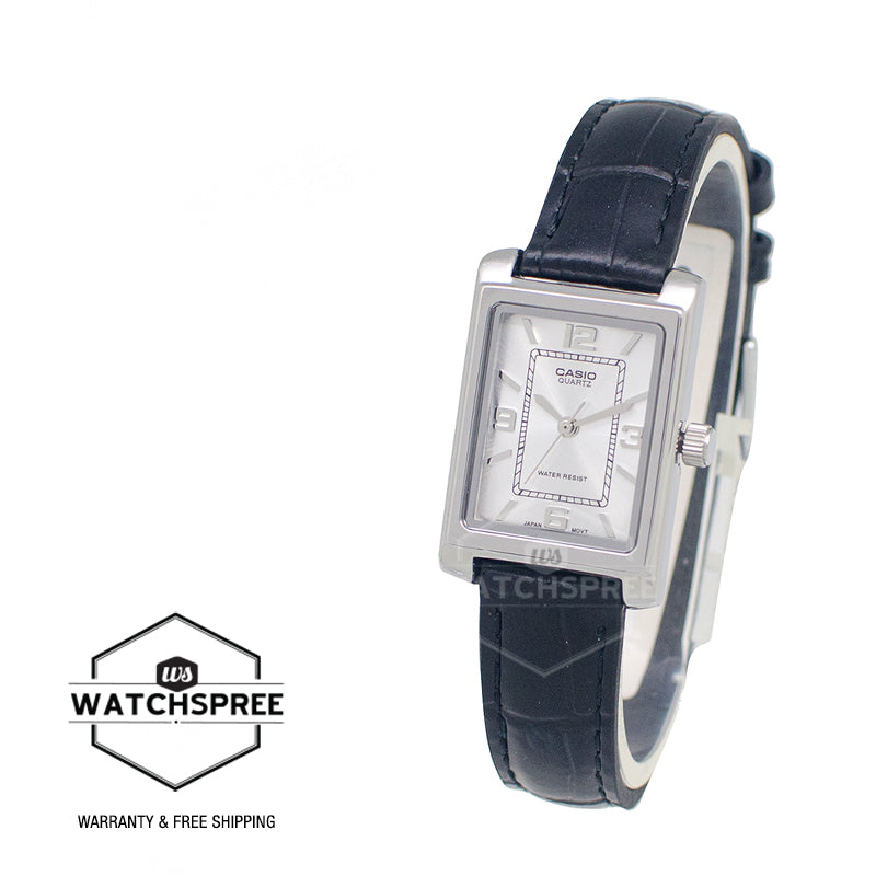 Casio Ladies' Analog Rectangular Dial Black Leather Strap Watch ...