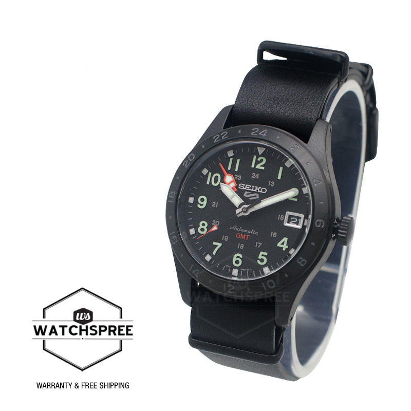 Seiko 5 Sports Automatic GMT Field Series Black Calfskin Strap Watch ...