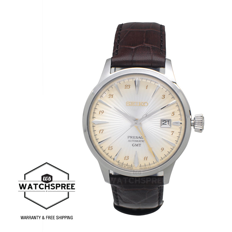 Seiko Presage (Japan Made) Automatic GMT Cocktail Time Dark Brown Calf ...