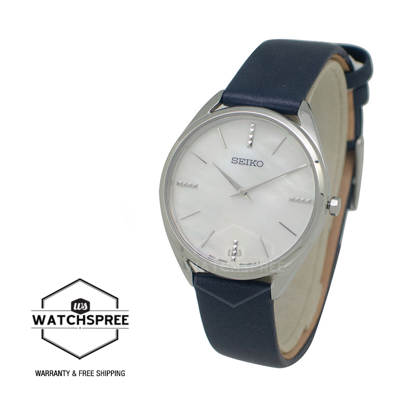 Seiko Women's Quartz Dark Blue Calf Leather Strap Watch SWR079P1 ...