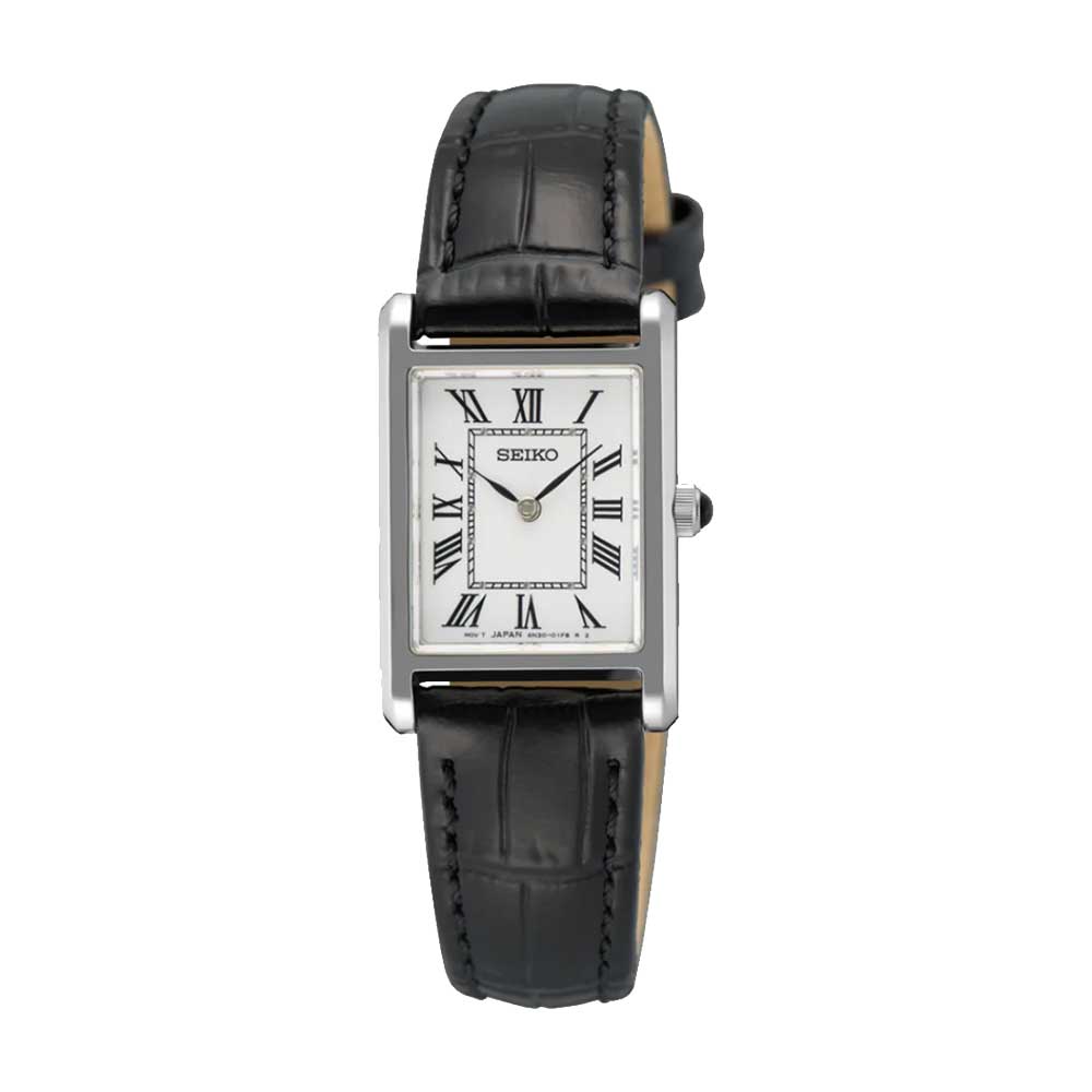 Seiko Ladies' Quartz Conceptual Regular Rectangular Dial Black Calf Le ...