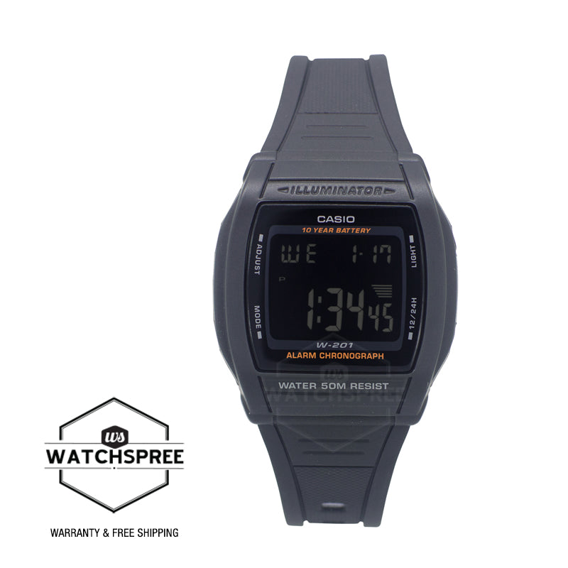 Casio Digital Dual Time Black Resin Band Watch W201-1B W-201-1B [Kids ...