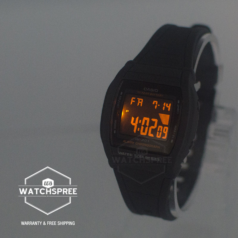 Casio Digital Dual Time Black Resin Band Watch W201-1B W-201-1B [Kids ...