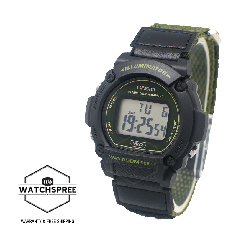 Casio Digital Two-Tone Green & Black Cloth Band Watch W219HB-3A W-219HB ...