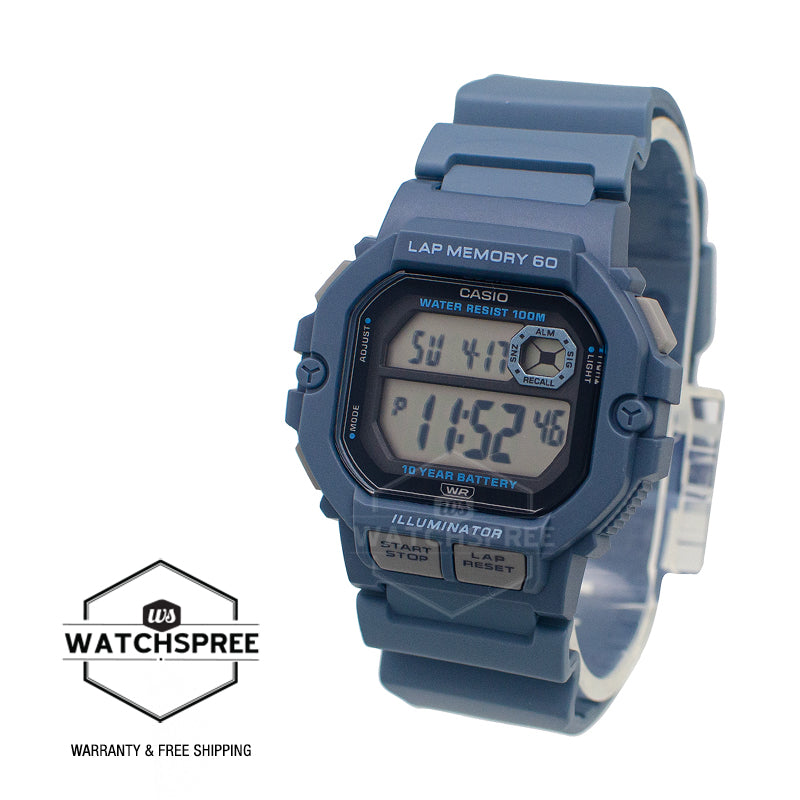 Casio Digital Dual Time Blue Resin Band Watch WS1400H-2A WS-1400H-2A ...