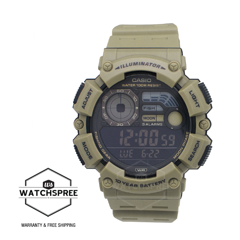 Casio Digital Dual Time Khaki Resin Band Watch WS1500H-5B WS-1500H-5B ...
