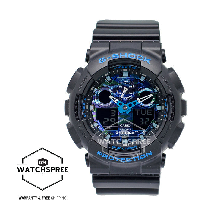 Casio G-Shock GA-100CB Black with a Popular Blue Hue Series Black Resin ...