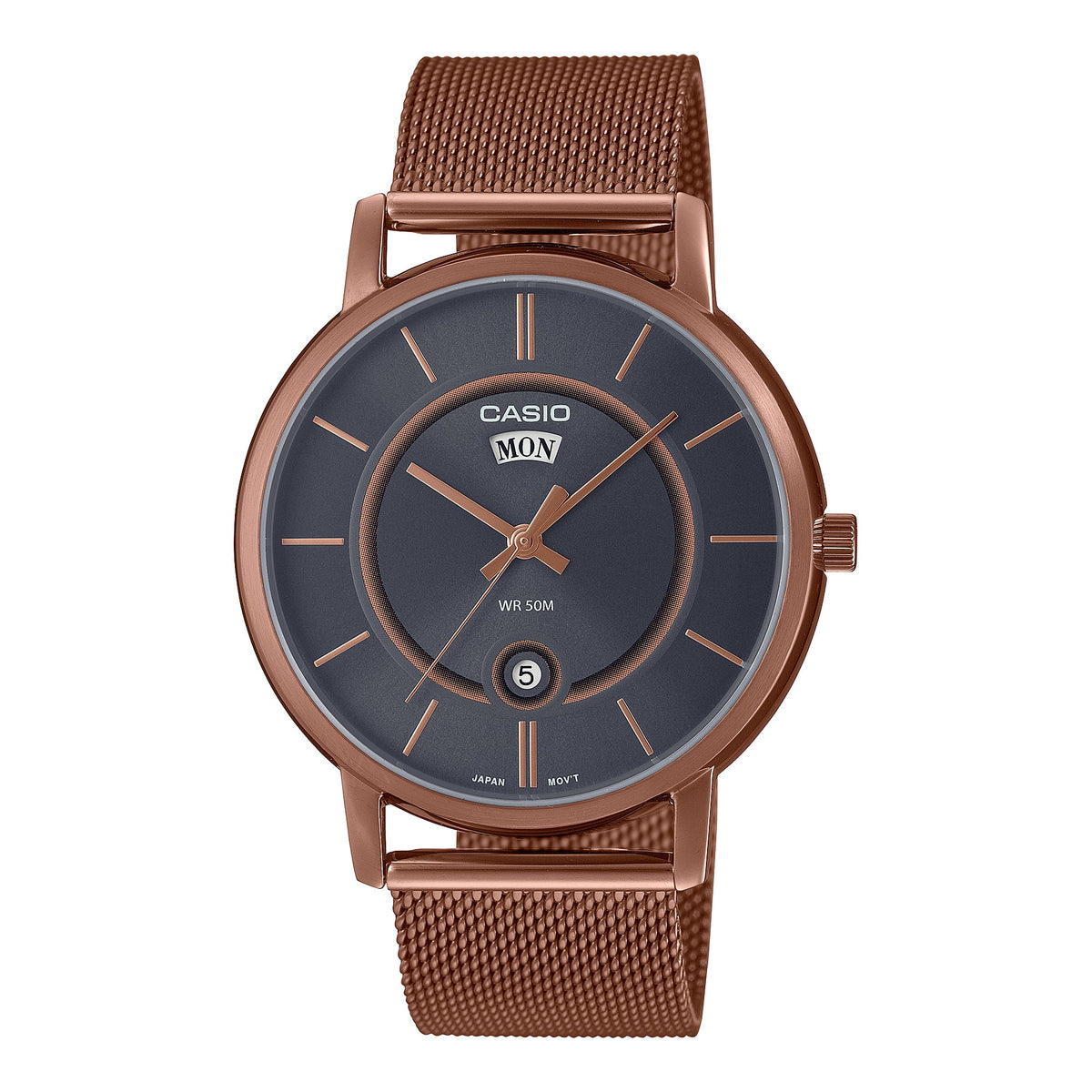 Casio Men's Analog Rose Gold Ion Plated Stainless Steel Mesh Band Watch ...