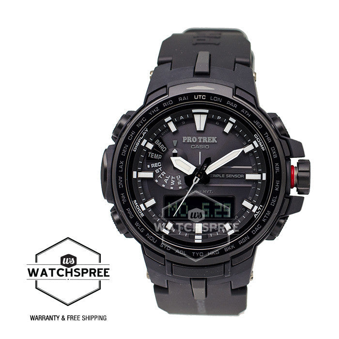 Casio Pro Trek PRW-6100 Series of Triple Sensor Black Resin Band Watch ...