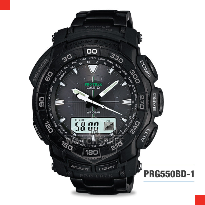 Casio Pro Trek Triple Sensor Men's Black Resin Band Watch PRG550BD-1D ...