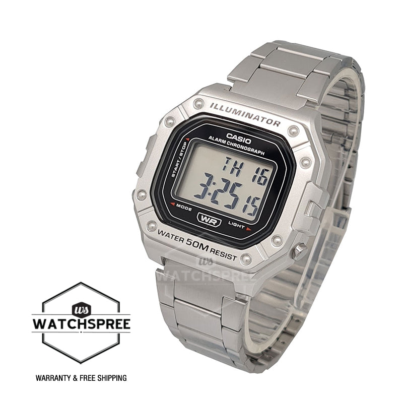 Casio Standard Digital Silver Stainless Steel Band Watch W218HD-1A W ...