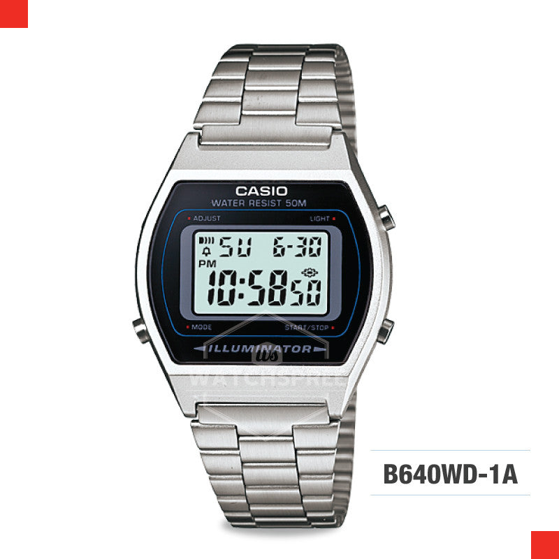 Casio Ladies' Standard Digital Silver Stainless Steel Band Watch B640WD ...