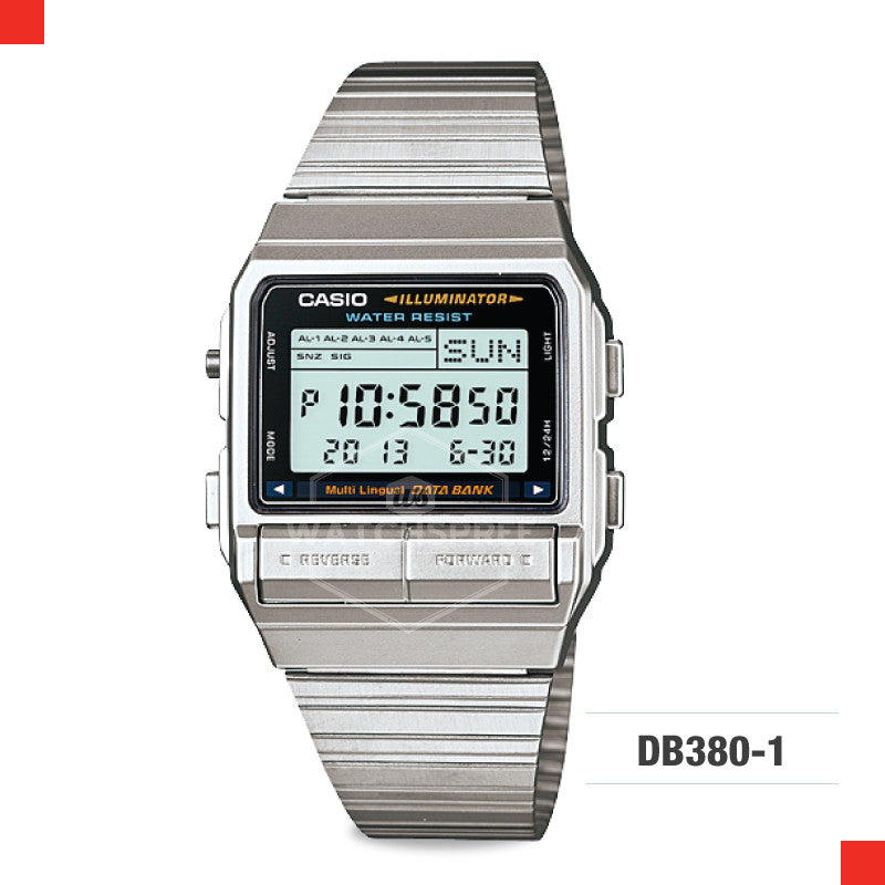 Casio Men's Data Bank Silver Stainless Steel Band Watch DB380-1D DB-380 ...