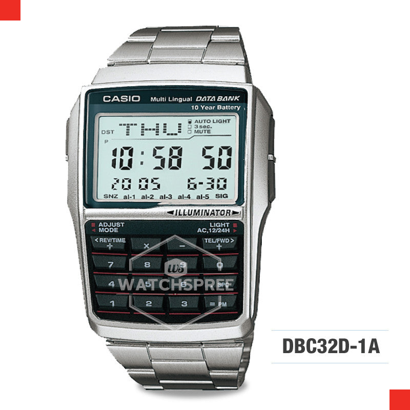 Casio Multi-Lingual Data Bank Series Silver Stainless Steel Band Watch ...