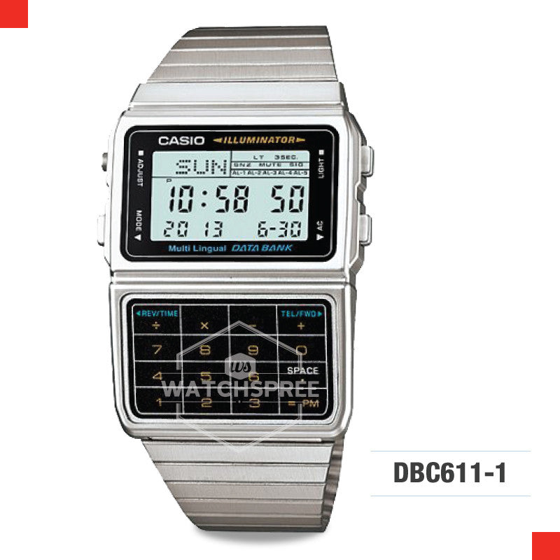 Casio Men's Multi-Lingual Data Bank Series Silver Stainless Steel Band ...