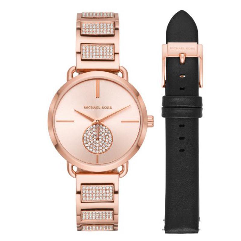 Michael Kors Ladies' Portia Rose Gold Tone Stainless Steel Watch Set ...
